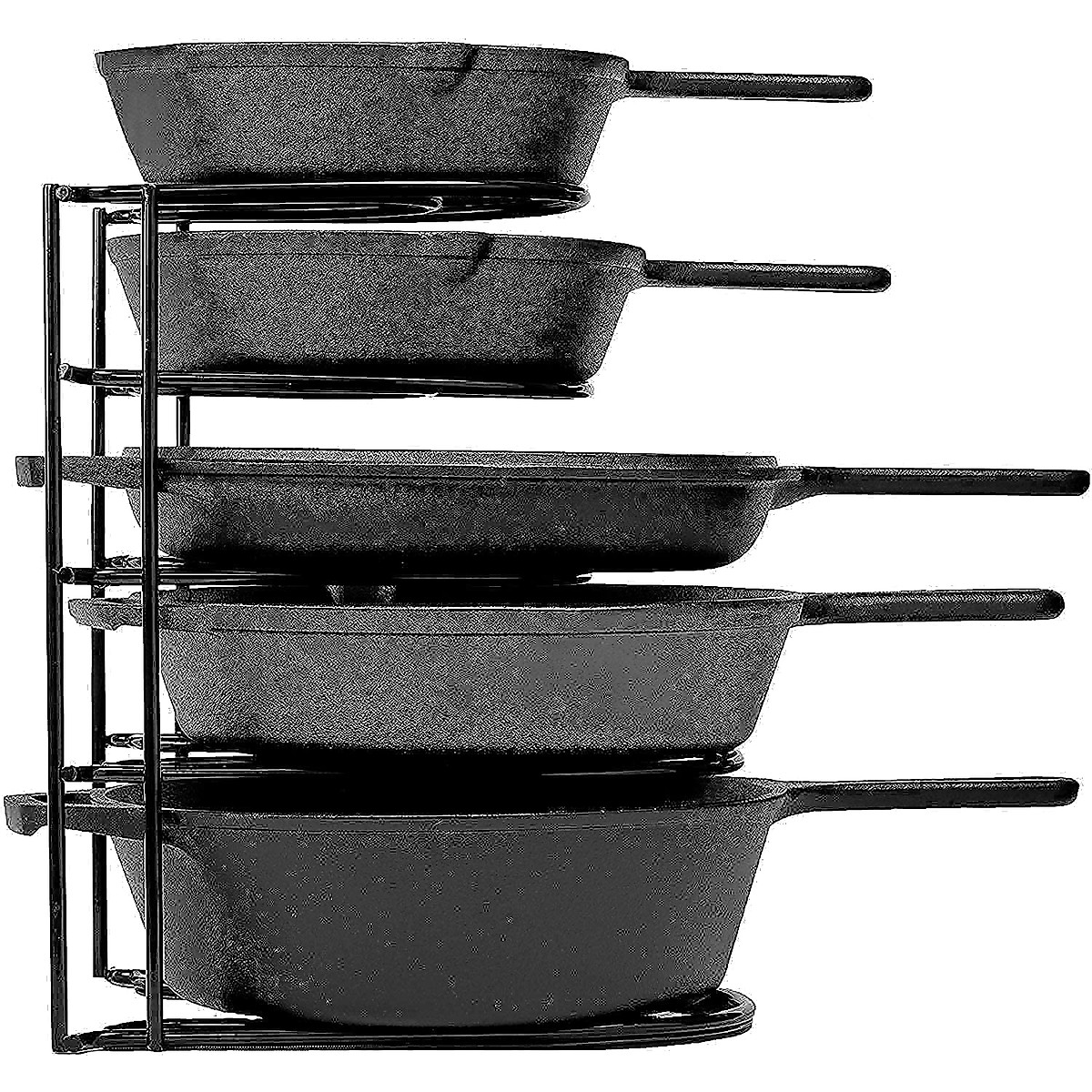 Heavy Duty Pan Organizer - 12" + 15"-Tall - 5 Tier Rack - Holds up to 50 LB - Holds Cast Iron Skillets, Griddles and Shallow Pots - Durable Steel Construction - Kitchen Storage - No Assembly Required