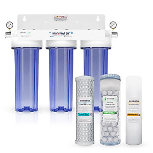 Max Water 3 Stage (Good to Protect Home from Scale & Corrosion) 10 inch Standard Water Filtration System for Whole House - Sediment + Anti Scale + CTO Post Carbon - 3/4" Inlet/Outlet - Model : WH-SC1