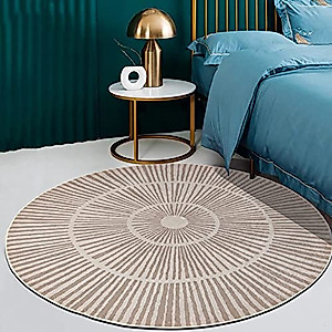 Lacomfy Modern Rug 4Ft Round Contemporary Abstract Rug Geometric Area Rug Carpet for Bedroom Nonslip Circle Rugs Artistic Faux Wool Rug 4’x4’ Shaggy Farmhouse Rug for Living Room Dorm Decor, Coffee