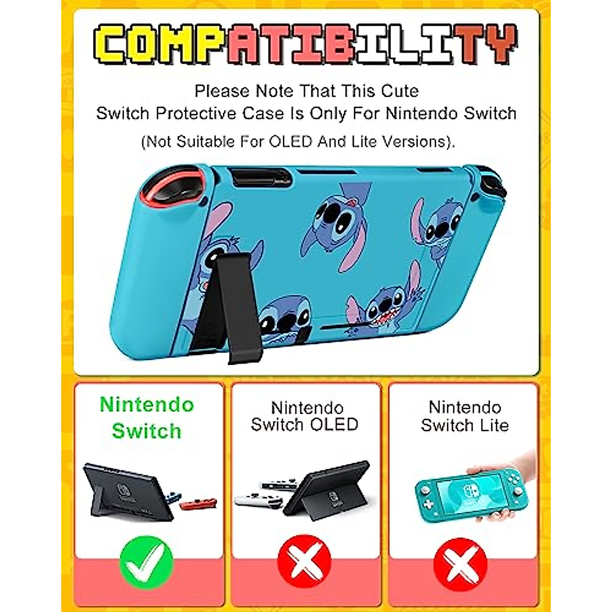 Xinocy for Nintendo Switch 9 in 1 Storage Accessories Kit with Travel Carrying Case+Switch Protective Cover+Game Case Holder+Strap+Sticker+2 Joycon Shells+2 Thumb Caps Cute for Boys Kids Girls -Stit
