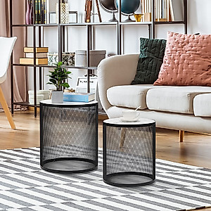 NordStorm Nesting Coffee Table Set of 2, Metal Side End Table, Modern Net Hollow Coffee Table Set for Office, Bedroom and Living Room, Black