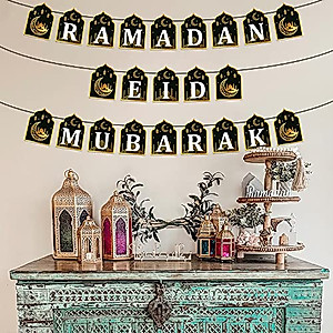 WATINC 2 in 1 Ramadan Banner Eid Mubarak Decoration, Ramadan Kareem Hanging Banners Decor, No DIY Needed Eid Al-Fitr Iftar Party Favor Hang Garland Supplies for Home Tree Fireplace Wall (10 Feet)