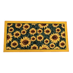 Kashi Home Kitchen Rug, Printed Area Rug, Durable Floor, Door Mat, Farmhouse Non-Slip Carpet Latex Backing Beautiful Design Sunflower 3pc Set (2 18x30 D Shape & 1 20x40)