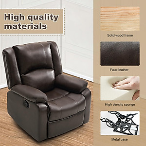 RISAR Oversized Rocker Recliner Chair, Ergonomic Nursery Manual Rocking Armchair Upholstered Thick backrest & Removable armrest Single Sofa Chair for Living Room (Dark Grey)