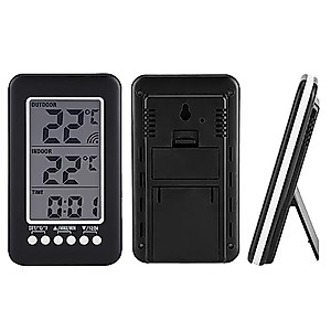 LCD Digital Indoor Outdoor Thermometer Clock Temperature Meter Transmitter for Home Office with Large Display