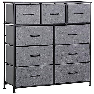 SUPER DEAL Dresser for Bedroom 9 Drawer Fabric Storage Tower Tall Chest Organizer Unit for Living Room Nursery Entryway Closets, Heavy Duty Steel Frame, Wood Top Black Grey