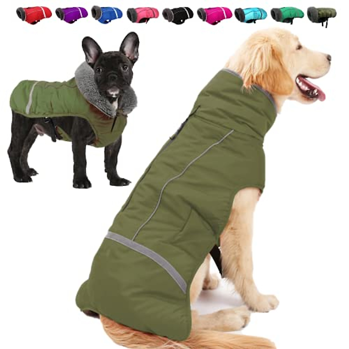 Doglay Dog Winter Coat with Thicken Furry Collar, Fleece Lining Reflective Warm Dog Jacket, Waterproof Adjustable Dog Clothes for Cold Weather, Soft Puppy Vest Apparel for Small Medium Large Dogs