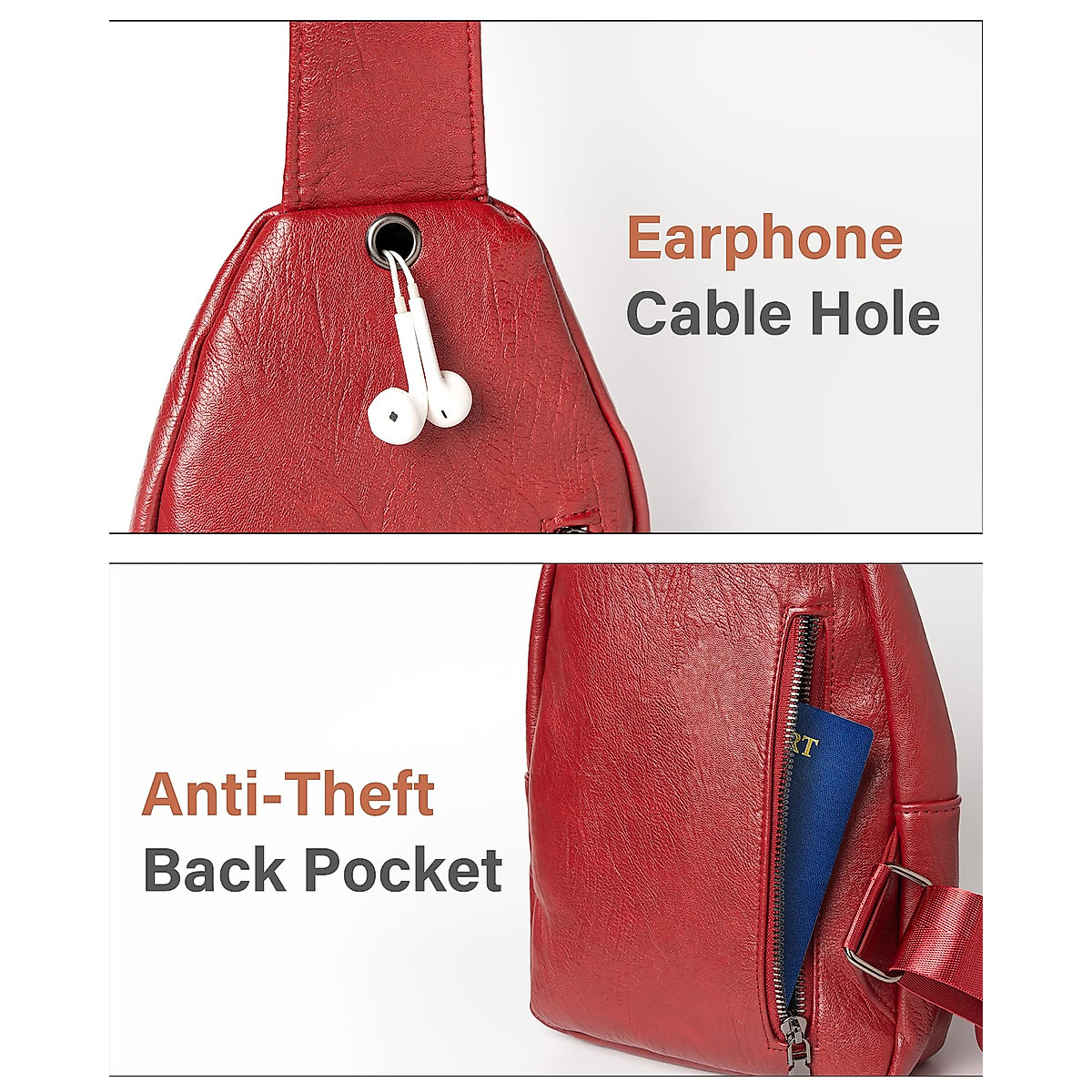 Crossbody Bag for Women - Leather Fanny Pack Sling Fashionable Chest Bag for On-The-Go Travel, Sports, Running, Hiking - Wine Red