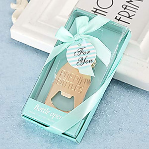 Yuokwer 16 pcs Baby Shower Return Gifts for Guest Supplies Poppin Baby Bottle Shaped Bottle Opener Favor(Blue 16pcs)