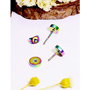 Prjndjw 12 Pairs 20G 18G Surgical Steel Flat Top Stud Earrings Set for Women Men Helix Tragus Barbell Stud Earrings Piercing Jewelry Mix Sizes 3mm 4mm 5mm 6mm 7mm 8mm Mixed color