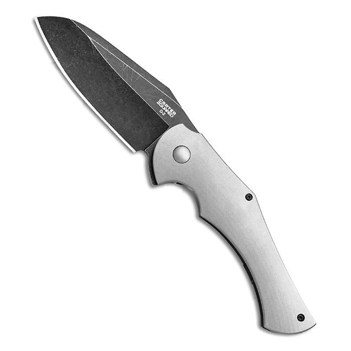 Ontario Knife Company, Carter, 2quared Flipper, 3.625" D2 Blk Stonewashed Blade, Milled Titanium Handle, Overall Length: 8.38", Gray