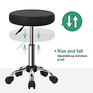 FURWOO Adjustable Salon Chair Small Rolling Stool with Wheels for Spa Salon Massage Home Office Black
