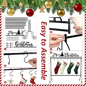 Profully 6 Hooks Christmas Stocking Holder Stand, Black Metal Christmas Stocking Hanger Stand for Floor with Detachable Christmas Decorations