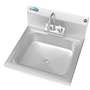 KoolMore Stainless Steel Commercial Hand Sink with Goosneck Faucet 17" x 15" - Wall Mount Hand Wash Sink, Silver (SH17-4GNF)