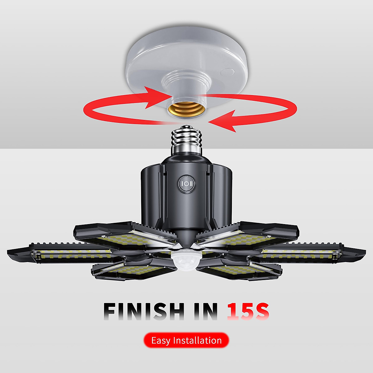 Craftersmark Motion Sensor Garage Light, 20000LM 200W Garage Lights Ceiling Led Motion Activated,Motion Light Indoor with Dusk to Dawn, E26/E27 Screw in Shop Light for Basement Barn Attic Warehouse