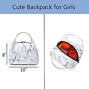 FLYMEI Marble Backpack for Girls, Cute Backpacks for School, Bookbags for Girls 15.6 Inch Lightweight Teens Backpack with Lunch Box, Laptop Backpack for School, Girls Backpacks
