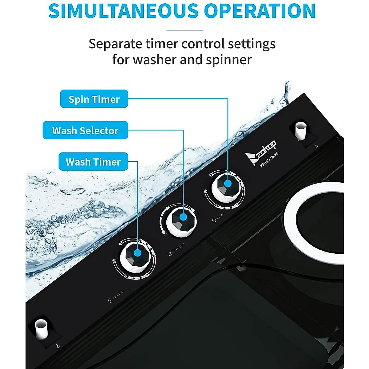 Portable Washing Machine 26lbs Capacity, Mini Twin Tub Washer Compact Laundry Machine with Built-in Drain Pump, Semi-Automatic Laundry Washer 18lbs Washer 8lbs Spinner for Dorms, Apartments, RVs