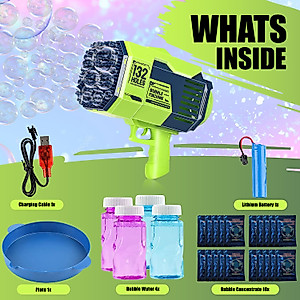 Dynasty Pro Bubble Machine Gun 132 Hole Bubble Maker - Bazooka Bubble Gun and Lights - 6000+ Bubbles Per Min Suitable for Children & Adults - Electric Bubble Gun For Indoor, Outdoor & Birthday (Green)