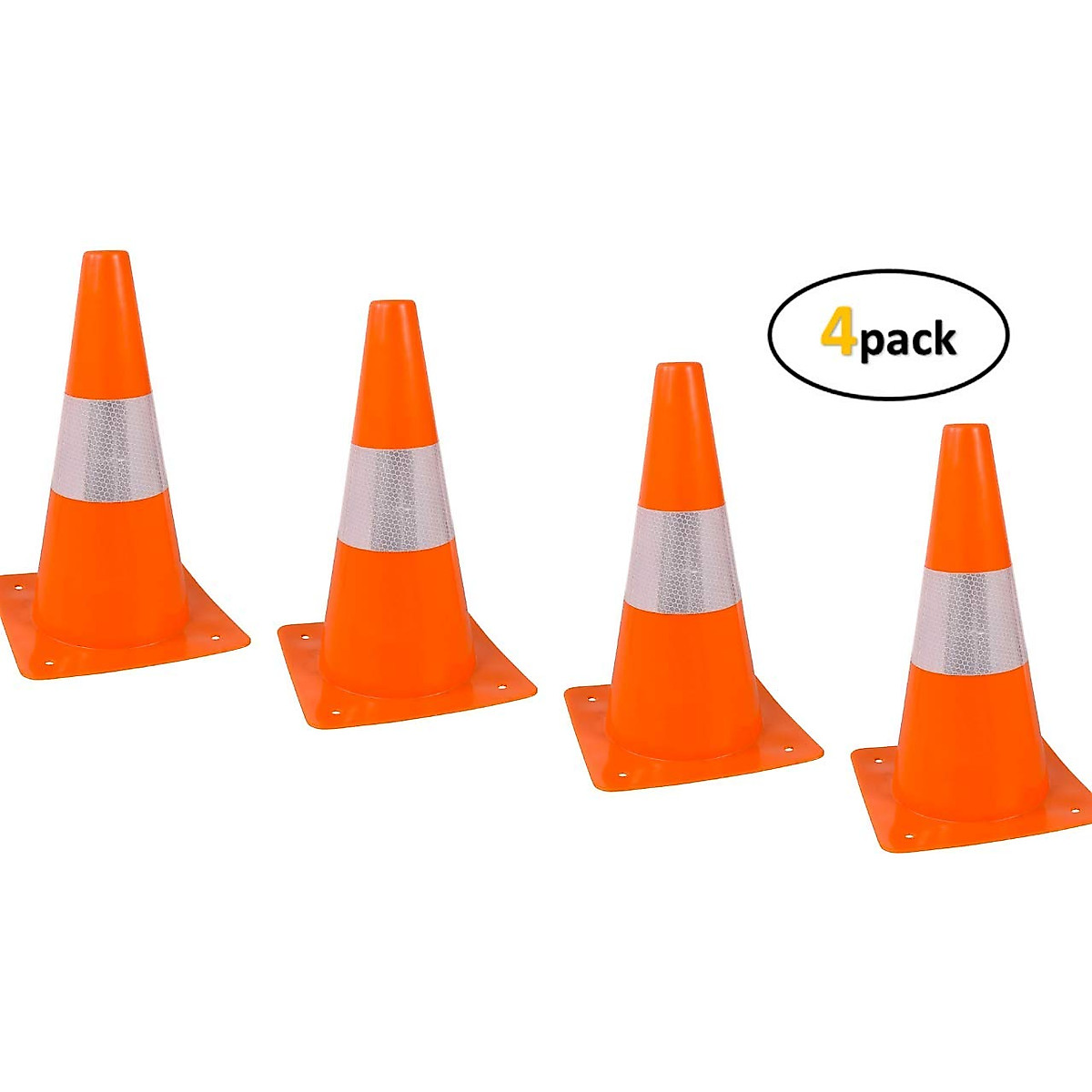 Orange Safety Cones - Hazard Cones (4Pc) 12" Hardware Plastic Safety Cone with Reflective Strip Collar - Great for Kids Play - Physical Distancing Barriers
