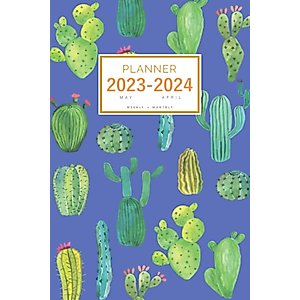 Planner 2023-2024: 6x9 Weekly and Monthly Organizer from May 2023 to April 2024 | Cactus Flower Bird Design Blue