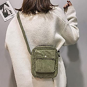 Corduroy Shoulder Tote Bag Women's Crossbody Shoulder Handbags Mini Canvas Handbag Ladies Casual Purse for Women Girl Outdoor Travel（Green）