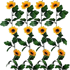 4Pcs 33FT Artificial Sunflower Green Leaves Vines, Hanging Sun Flower Garland Fake Foliage, Plant Leaves Yellow Flowers String Vine for Wedding Table Home Birthday Party Kitchen Garden Decor (B)