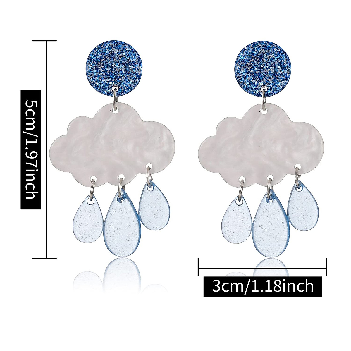 SLSF Unique Lightweight Cute Creative Clouds Water Droplets Dangle Drop Earrings Acrylic Weather (Blue)