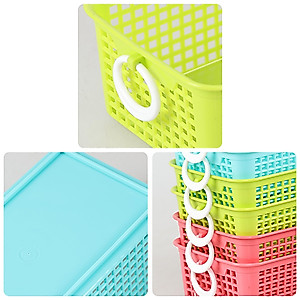 Haodehen 12 Packs Plastic Storage Baskets with Handle, Small Plastic Desktop Organizer Bins