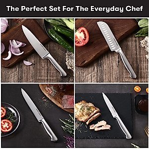 Master Maison 19-Piece Kitchen Knife Set with Wooden Block and Knife Sharpener - Stainless Steel Cutlery (Silver)