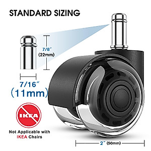 MaxGear Office Chair Wheels, 2 Inch Replacement Soft Mute Desk Caster Wheels for Work & Gaming Chair, Heavy Duty and Safe Rolling for All Floors & Hardwood, Universal Fit for 98% of Chairs, Set of 5