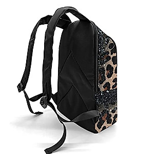 Urcustom Personalized Name Leopard Print Monogram Backpack Unisex Bookbag for Boy Girl Travel Daypack Bag Purse 17.7 IN