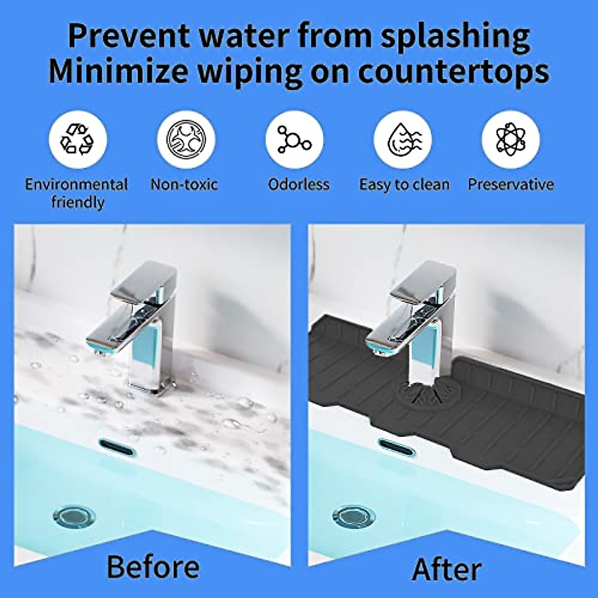 Gaswug Kitchen Sink Silicone Faucet Handle Drip Catcher Tray Mat, Silicone Sink Splash Guard Mat for Kitchen, Kitchenguard Silicone Faucet Handle Drip Catcher Tray - 2Pcs