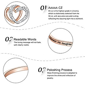 Aihitero Valentines Day Daughter Gift, ‘Always My Daughter Forever My Friend’ Love Heart Bangle Bracelet, Women Rose Gold Jewelry, Christmas Anniversary Birthday Present from Father Dad Mom Mother