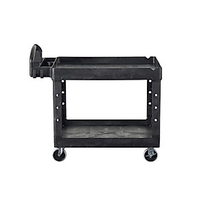 Rubbermaid Commercial Products 2-Shelf Utility/Service Cart, Medium, Lipped Shelves, Ergonomic Handle, 500 Lbs Capacity, for Warehouse/Garage/Cleaning/Manufacturing (FG452088BlA)