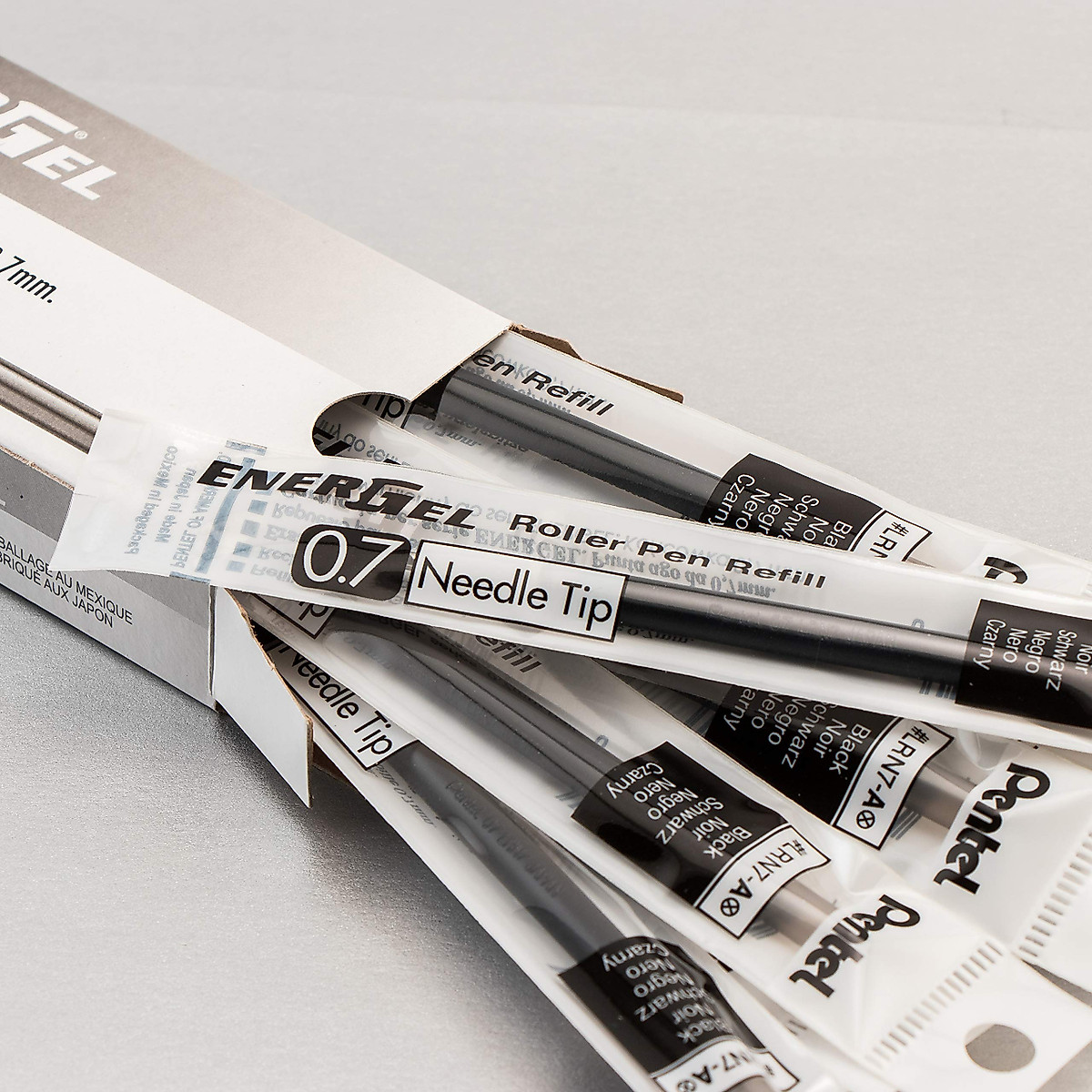 Pentel Refill Ink for EnerGel Liquid Gel Pen, (0.7mm), Needle Tip, Black Ink, Box of 12 (LRN7-A)