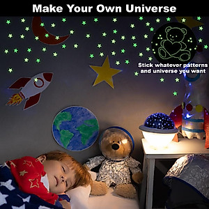 MAQIHAN 200 Glow in The Dark Stars for Ceiling - Glowing Stars and Moon Stickers Estrellas que brillan en la oscuridad para el techo de cuarto Plastic Space Galaxy Decals Bedroom Wall Decorations