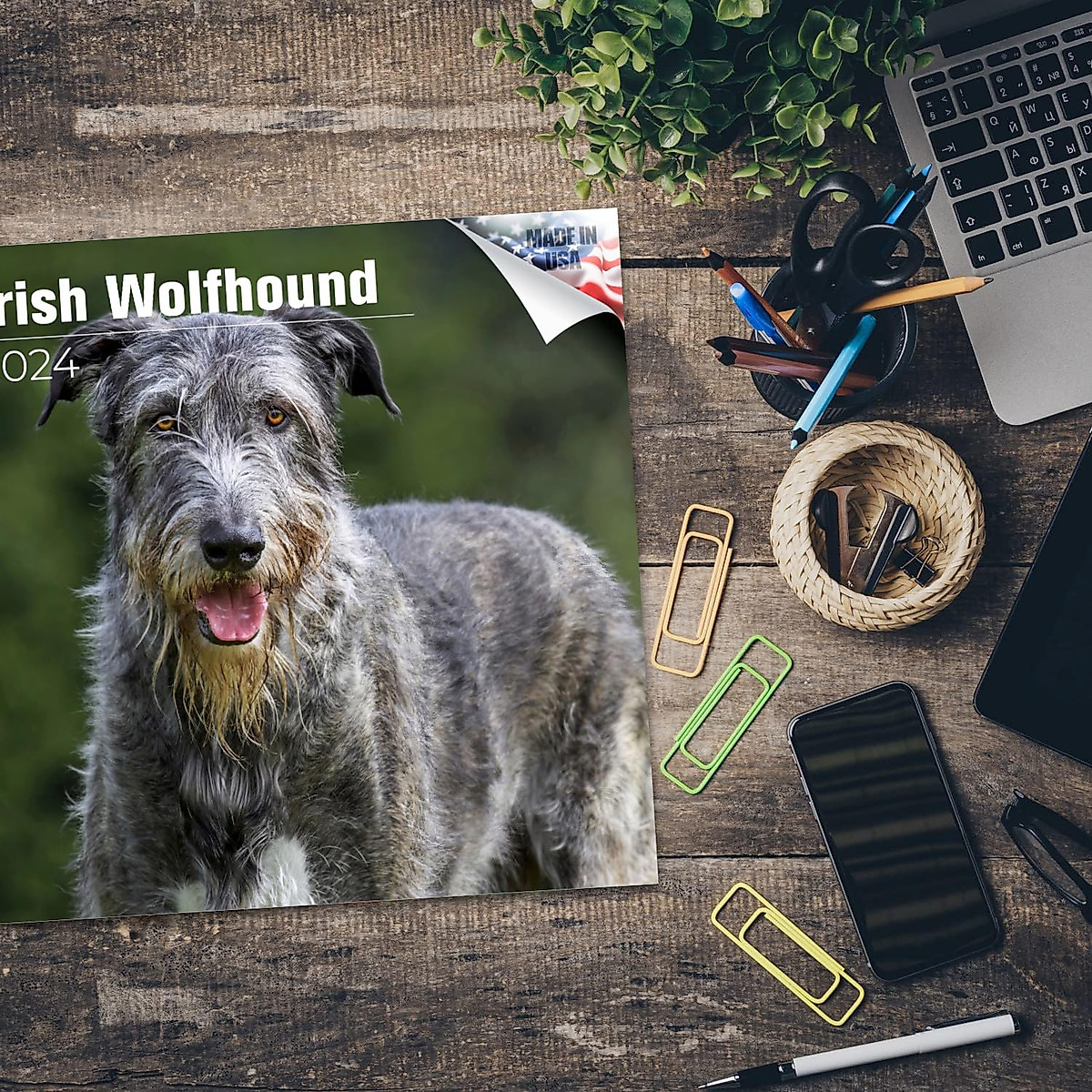 2023 2024 Irish Wolfhound Calendar - Dog Breed Monthly Wall Calendar - 12 x 24 Open - Thick No-Bleed Paper - Giftable - Academic Teacher's Planner Calendar Organizing & Planning - Made in USA