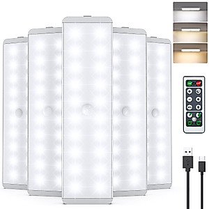 LED Closet Light, Newest 20LEDs Dimmer USB Rechargeable Motion Sensor Light Under Cabinet Lighting with Remote Control, Wireless Stick-Anywhere Night Safe Light Bar for Wardrobe,Kitchen-5 Pcs