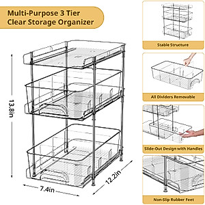 UINOFLE 3 Tier Clear Bathroom Organizers with Dividers, 3 Tier Under Sink Organizer Multi-Purpose Pull Out Cabinet Organizer for Bathroom Kitchen Pantry Storage, Medicine Cabinet Organizer