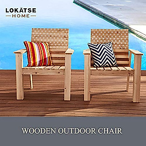 LOKATSE HOME Wood Patio Dining Chairs Set of 2 for Garden, Yard, Lawn, Deck, Porch, Outdoor Living, 32.3"(D) x 29.7"(W) x 36.6"(H), Wooden