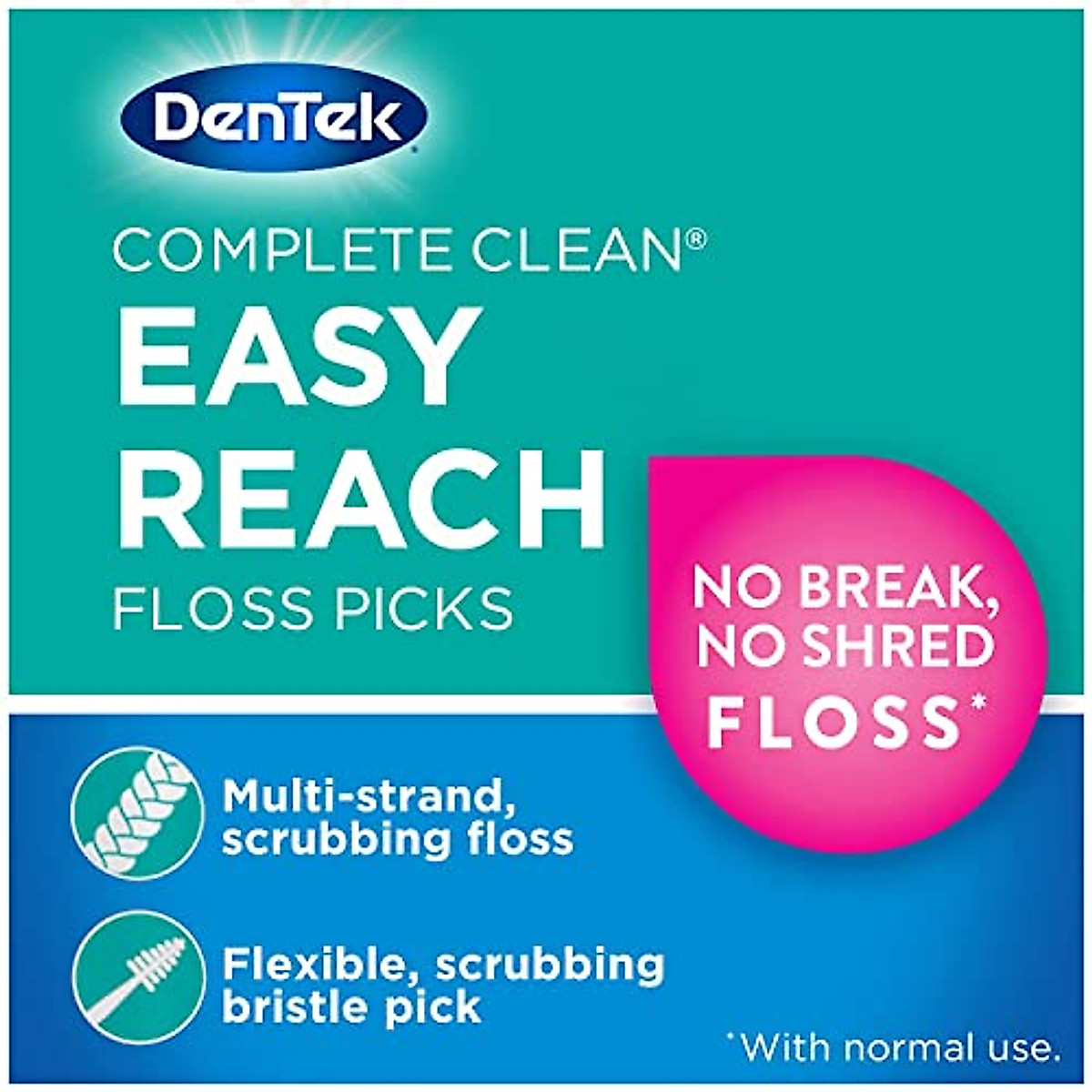DenTek Complete Clean | Fresh Mint | Easy Reach Angled Floss Picks | No Break & No Shred Floss | 75 Each | Pack of 7