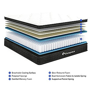 elitespace Queen Size Mattress,10 Inch Grey Memory Foam Hybrid Queen Mattresses in a Box,Individual Pocket Spring Breathable Comfortable for Sleep Supportive and Pressure Relief, CertiPUR-US.