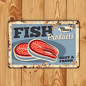 XYHX Iron Sheet Painting-Salmon Fish Rusty Metal Plate (1)(1)-Metal Tin Sign Retro Home Kitchen Office Garden Garage Wall Decor Tin Plaque 8x12inch zs
