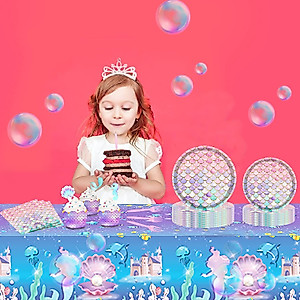 96 Pcs Mermaid Birthday Party Supplies Plates and Napkins Set for 24 Guests, Little Mermaid Party Decorations Ocean under the Sea Party Tableware Plate, Fork, Napkins for Princess Girls Baby Shower