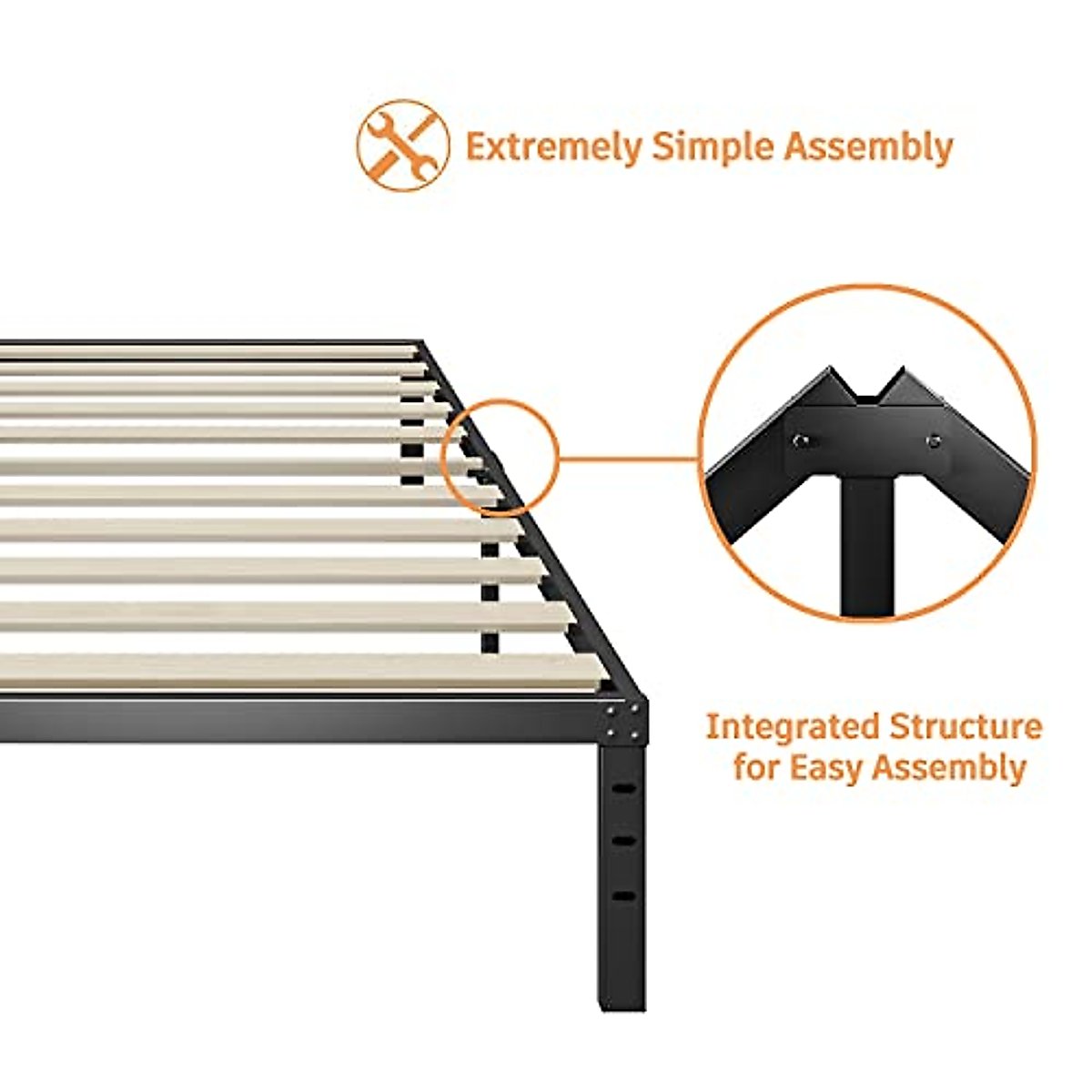 ZIYOO Queen Size Bed Frame, 3" Extra Wide Wood Slats with Better Support for Mattress,14 Inch High, No Box Spring Needed, Noise Free, Easy Assembly