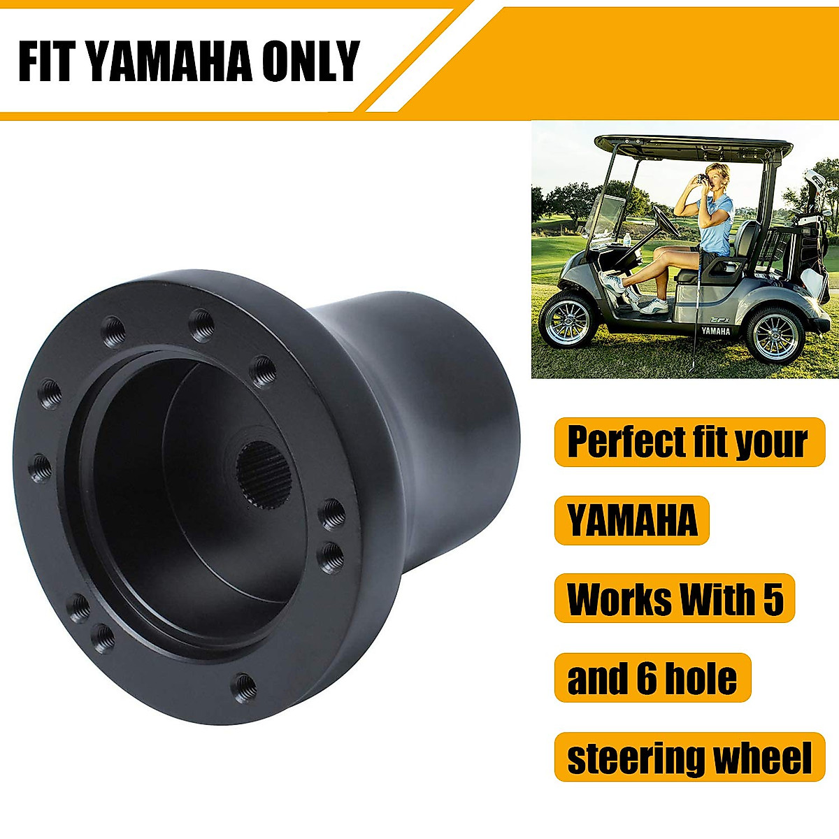Yamaha Golf Cart Steering Wheel Adapter Golf Cart Steering Wheel Adapter for Yamaha Golf Cart (Black)