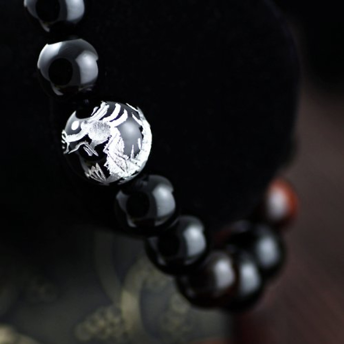 Merdia Men's Tiger Eye Stretch Bracelet with Dragon King Pattern Bead(12MM Silver Dragon)