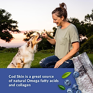 Wild Eats Cod Skins for Dogs, Superfood Healthy Dog Treat Training, 3oz Limited Ingredient Real Blueberry & Cod High in Antioxidants, High Protein, and Marine Collagen for Small, Medium and Large Dogs