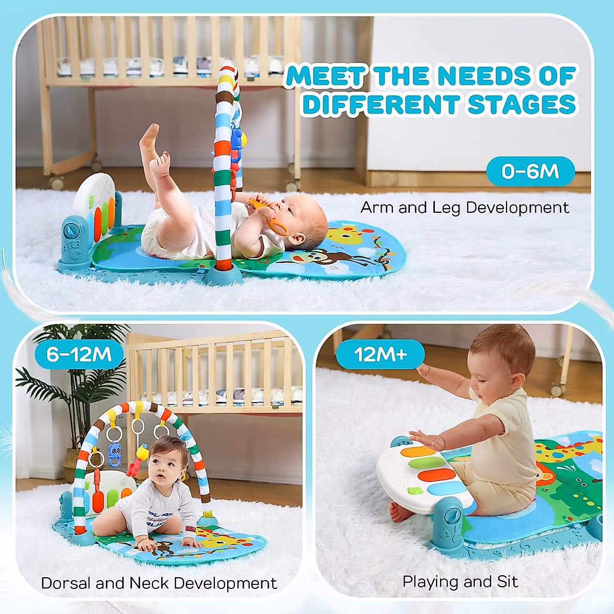 TOY Life Baby Gym Play Mat for Babies 0-6 Months Tummy Time Mat, Baby Kicking Toy Play Piano Playmat Activity Gym for Baby Boy Girl, Infant Toddler Activity Center Toys, Baby Floor Newborn Play Mat