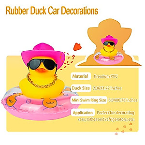 MuMyer Duck Car Dashboard Decorations Rubber Duck Car Ornaments for Car Dashboard Decoration Accessories with Mini Swim Ring Sun Hat Necklace and Sunglasses (Cowboy Hat&Pink Duck)